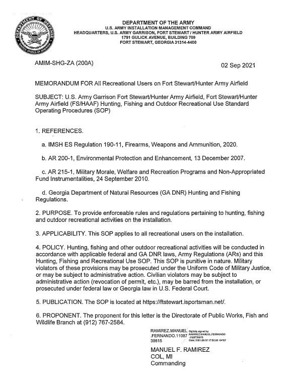SOP/Regulations - Fort Stewart - iSportsman